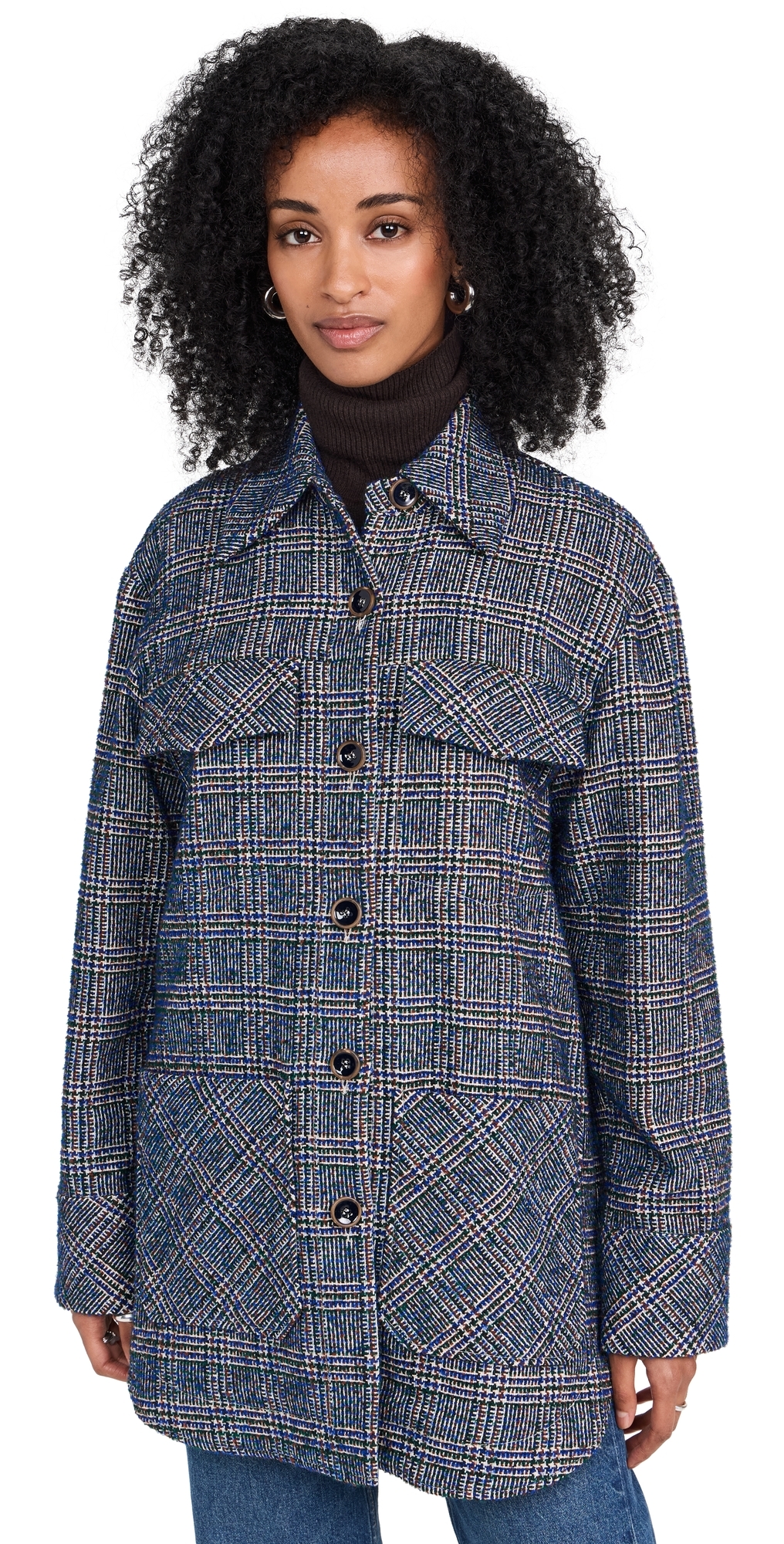 Rodebjer Avril Boucle Check Jacket In Utility Blue - 75% Off